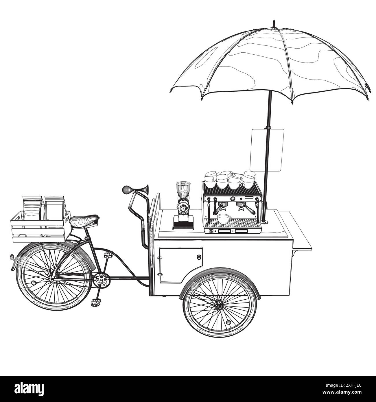 Detailed Outdoor Bicycle Coffee Stand Vector Illustration with Table ...