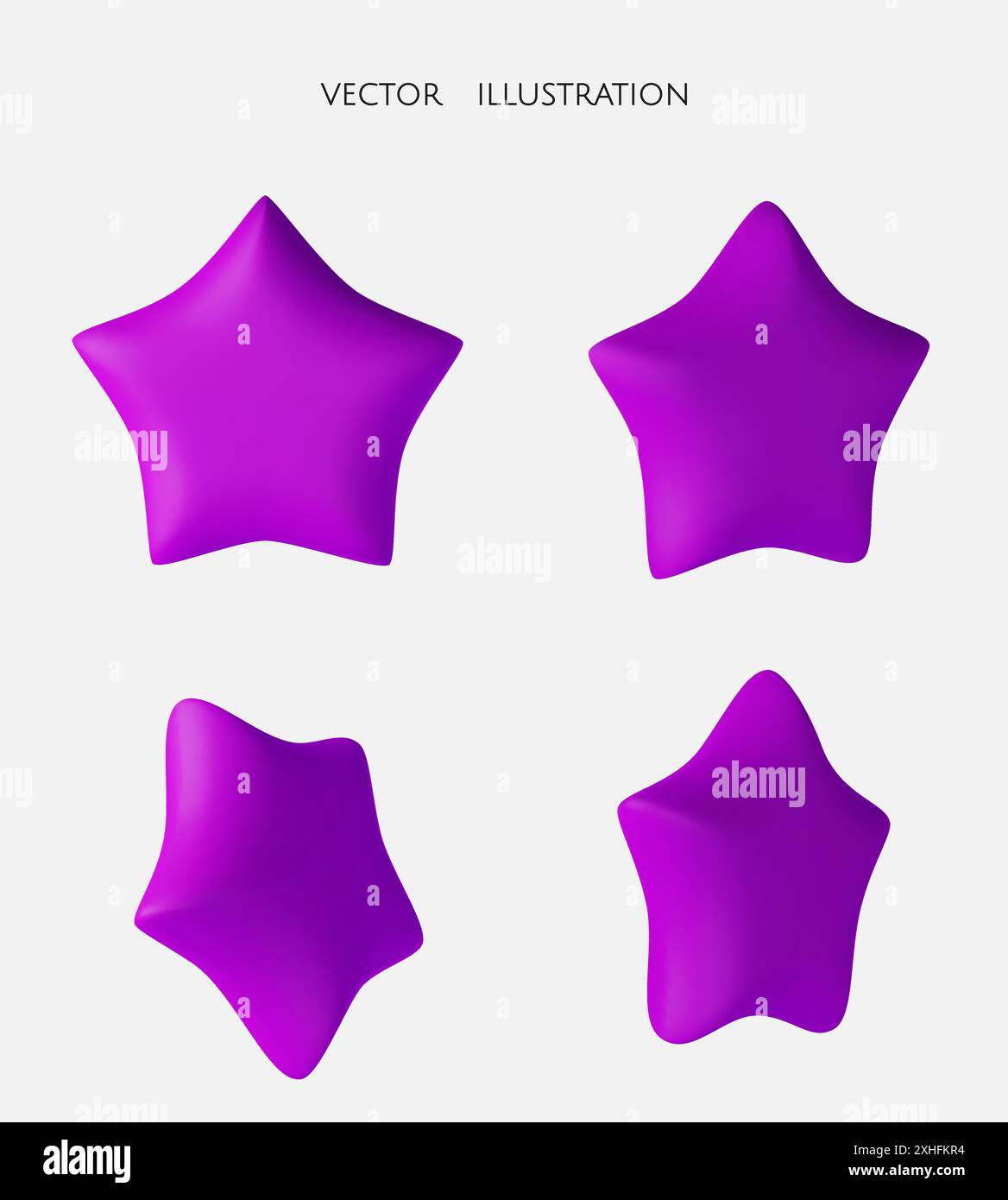 Set of violet stars different shapes. Realistic 3d design cartoon style ...