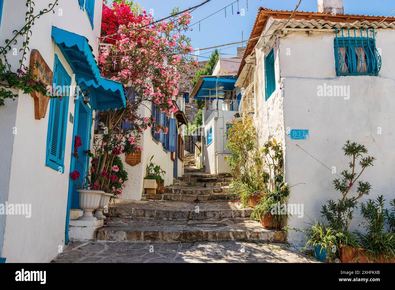 Quaint narrow cobblestone paths and traditional houses in the old town ...