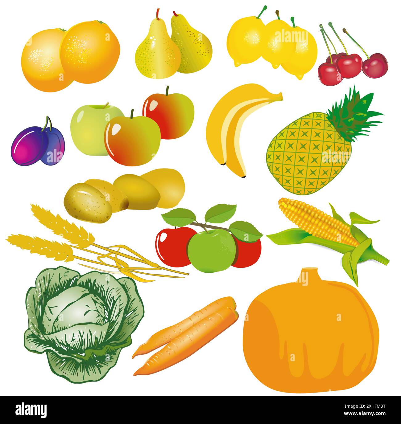 Fruits and vegetables, cutout illustration Stock Photo - Alamy
