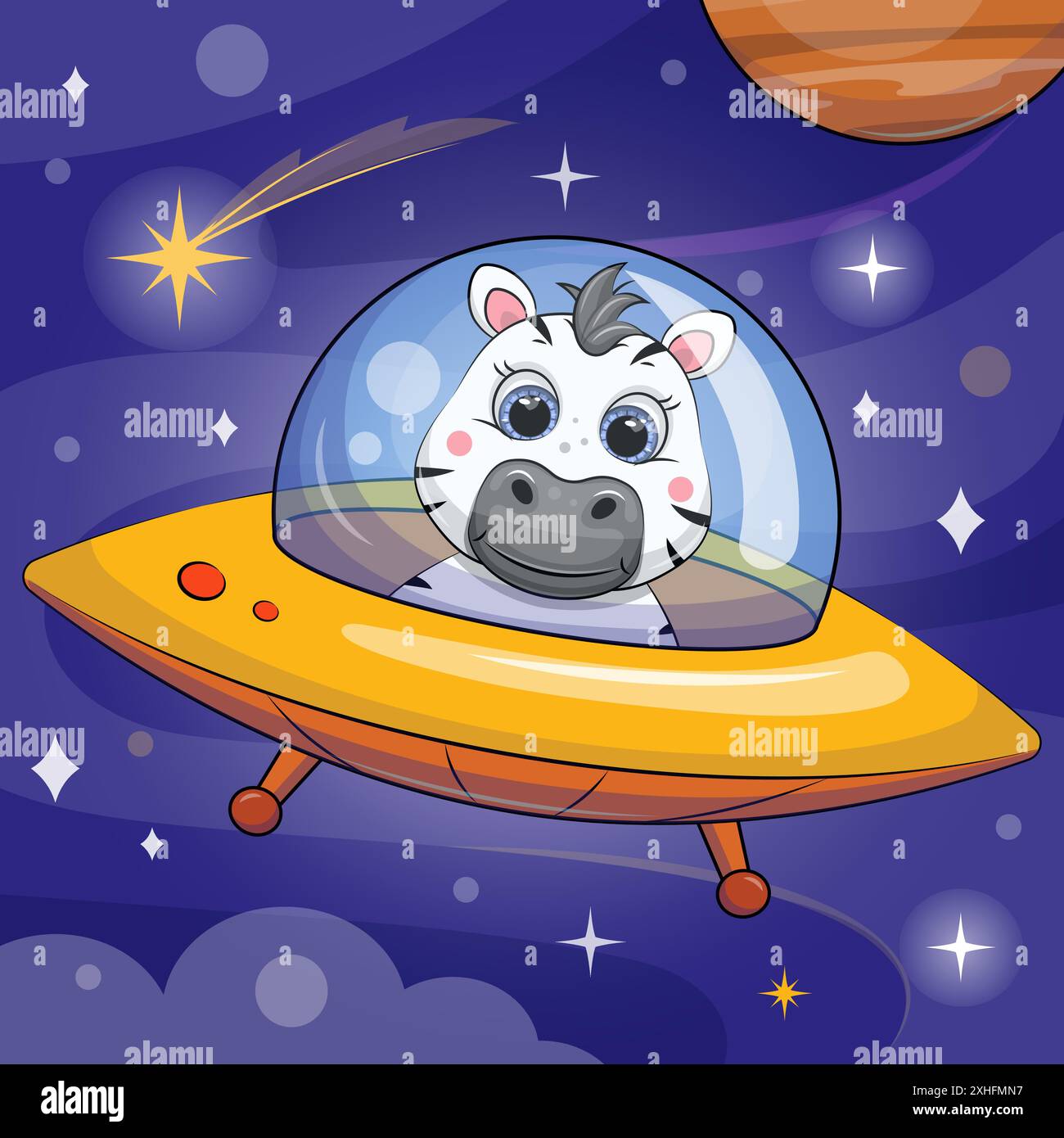 Cute cartoon zebra in a spaceship. Vector illustration of an animal in ...