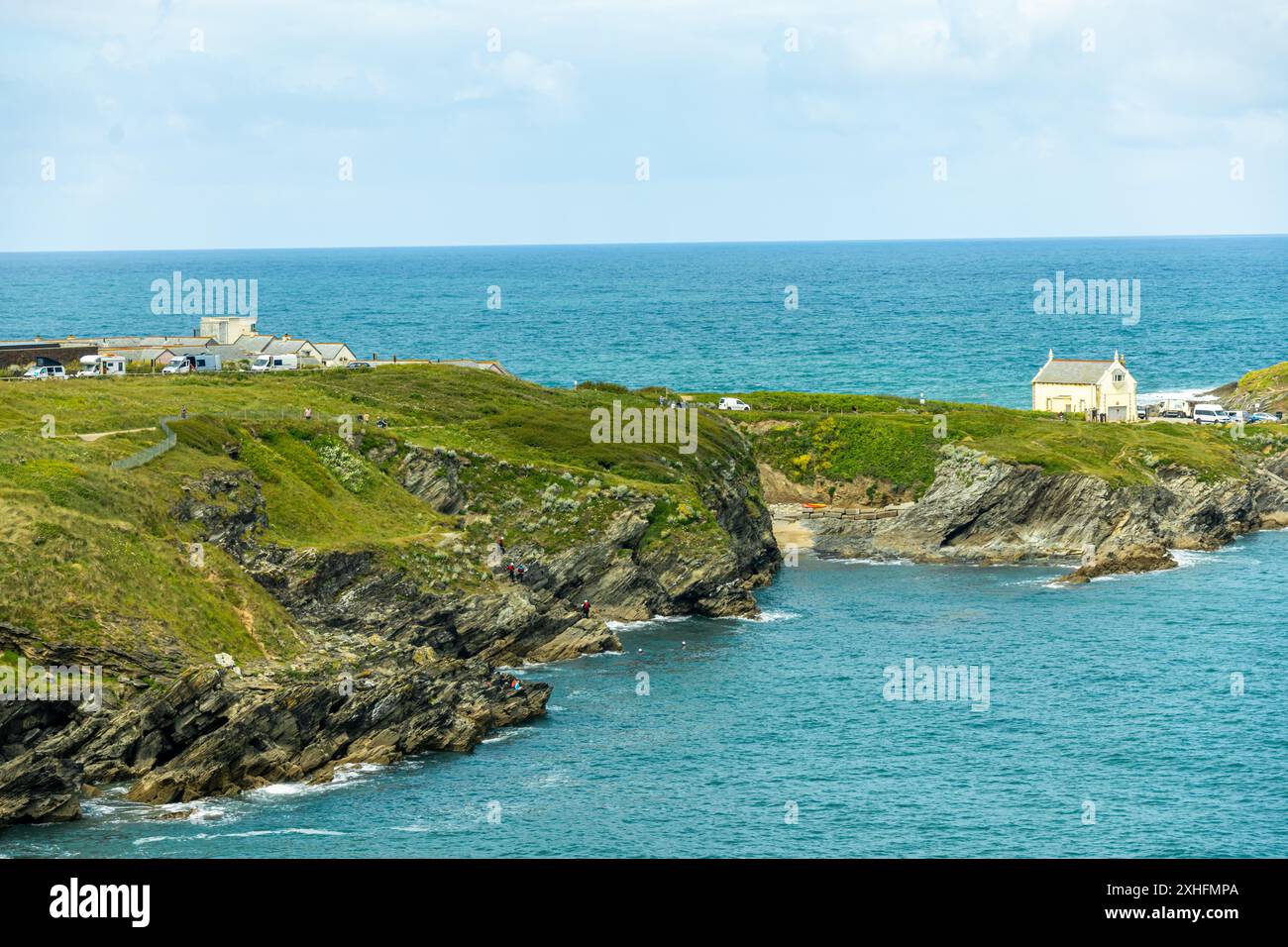 A short stroll along the promenade of Newquay on the west coast in ...