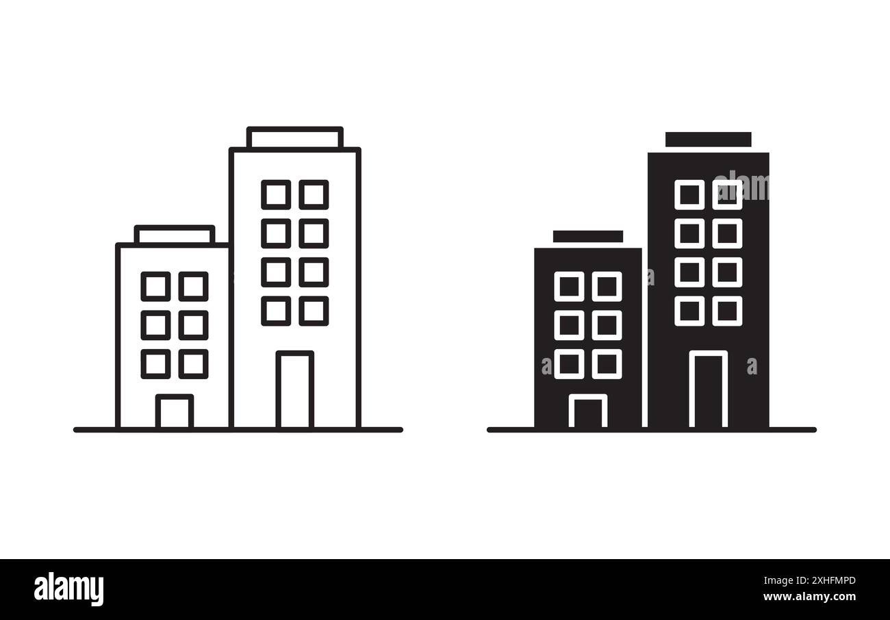 Apartment icon Black line art vector in black and white outline set collection sign Stock Vector ...