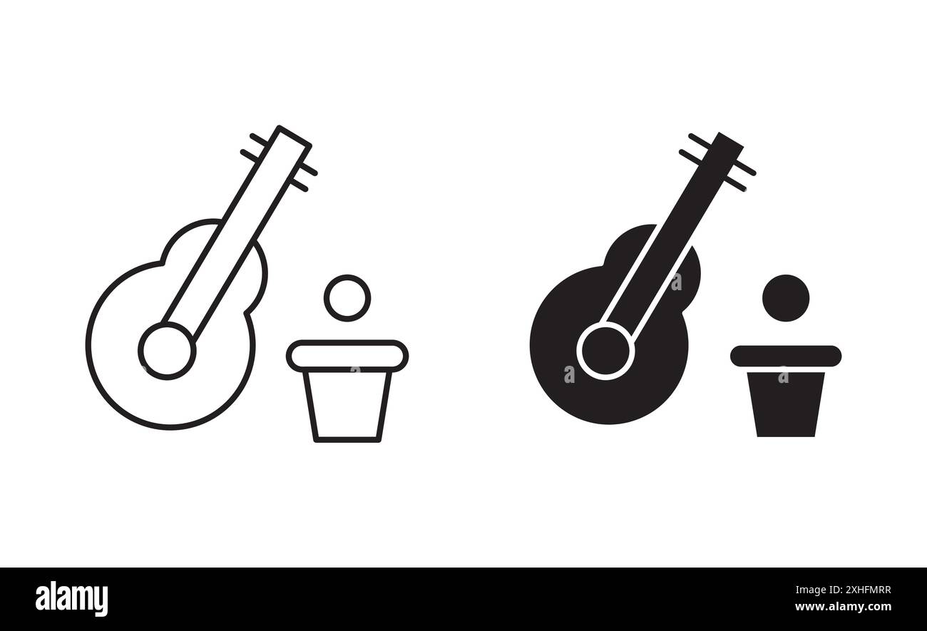 Busking icon Black line art vector in black and white outline set collection sign Stock Vector ...