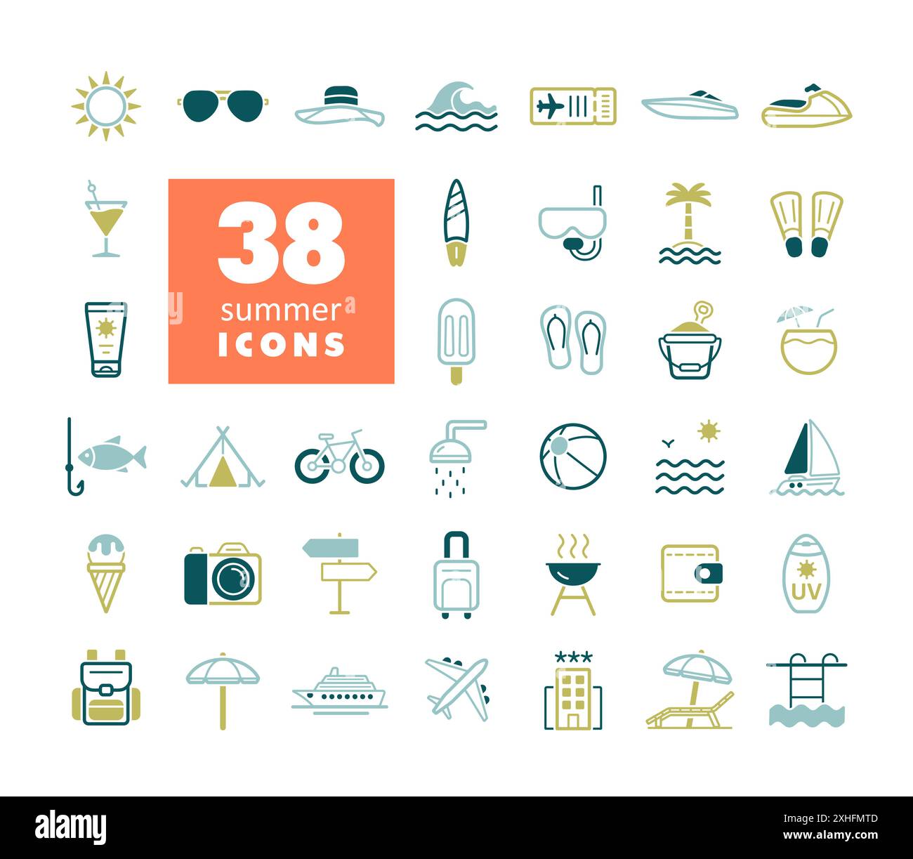 Summer vector isolated icons set. Summertime sign. Graph symbol for ...