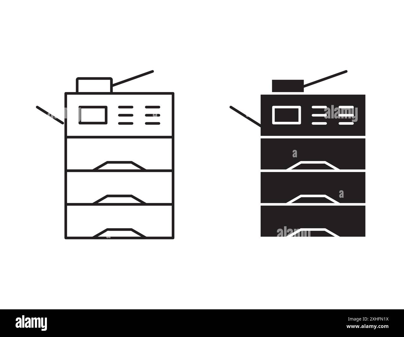 Copy Machine Icon Black line art vector in black and white outline set collection sign Stock ...
