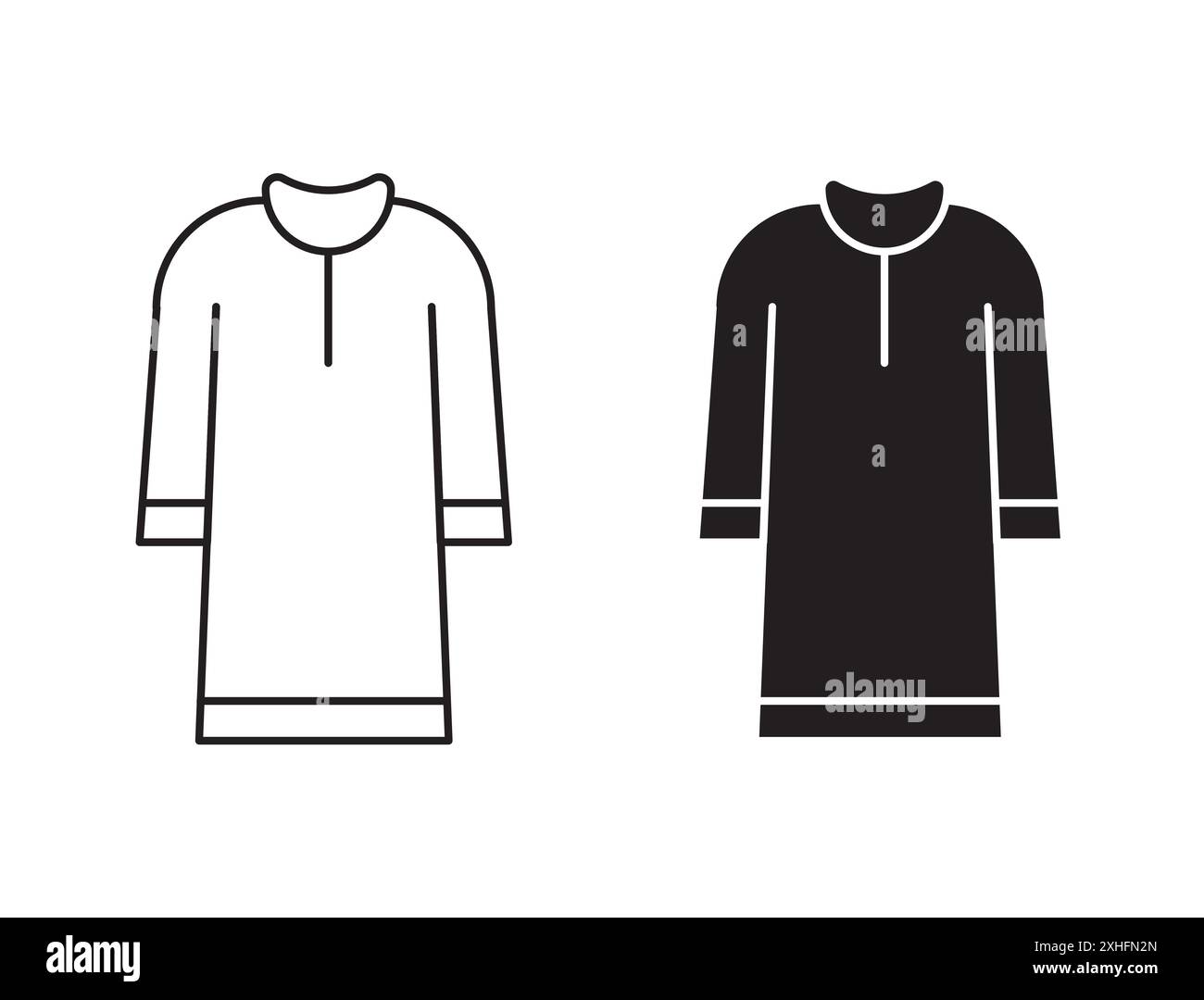 Kurta icon Black line art vector in black and white outline set collection sign Stock Vector ...