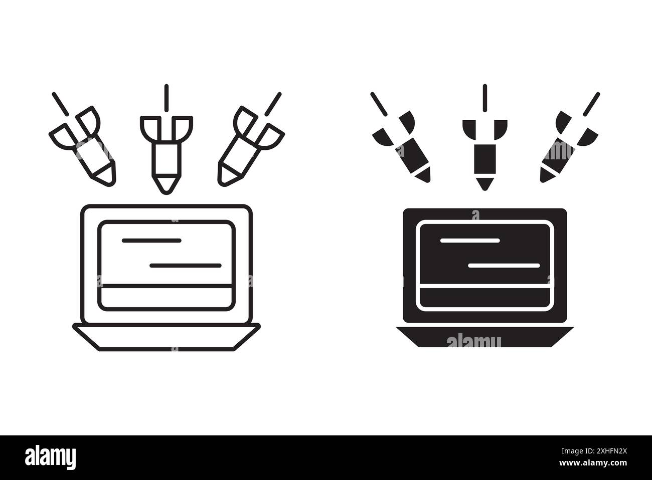 Ddos icon Black line art vector in black and white outline set collection sign Stock Vector ...