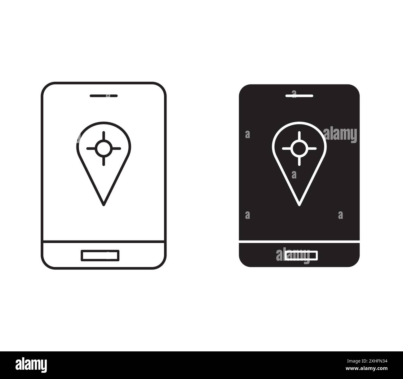 Location tracking icon Black line art vector in black and white outline set collection sign ...