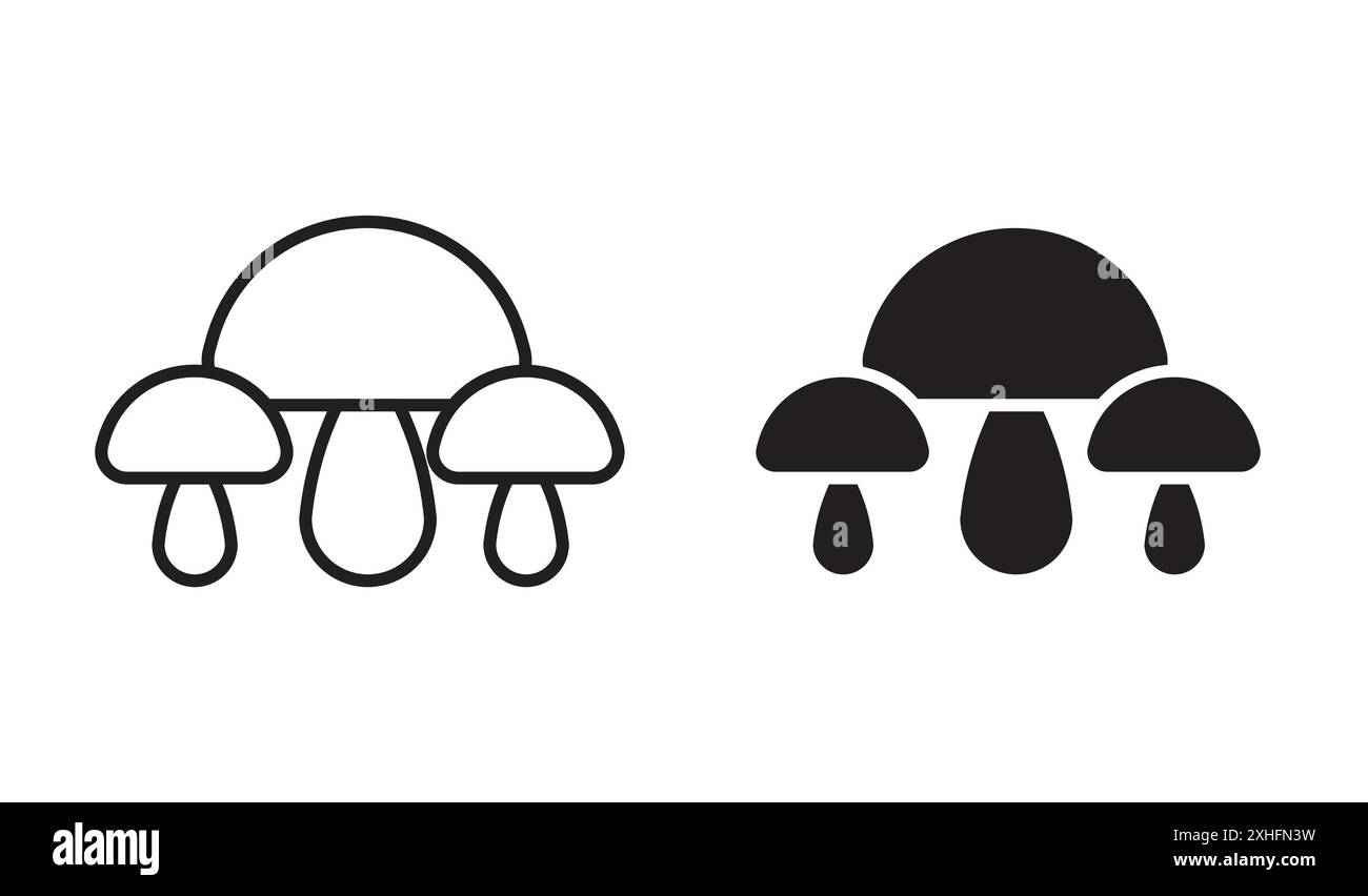 Mushroom icon Black line art vector in black and white outline set collection sign Stock Vector ...