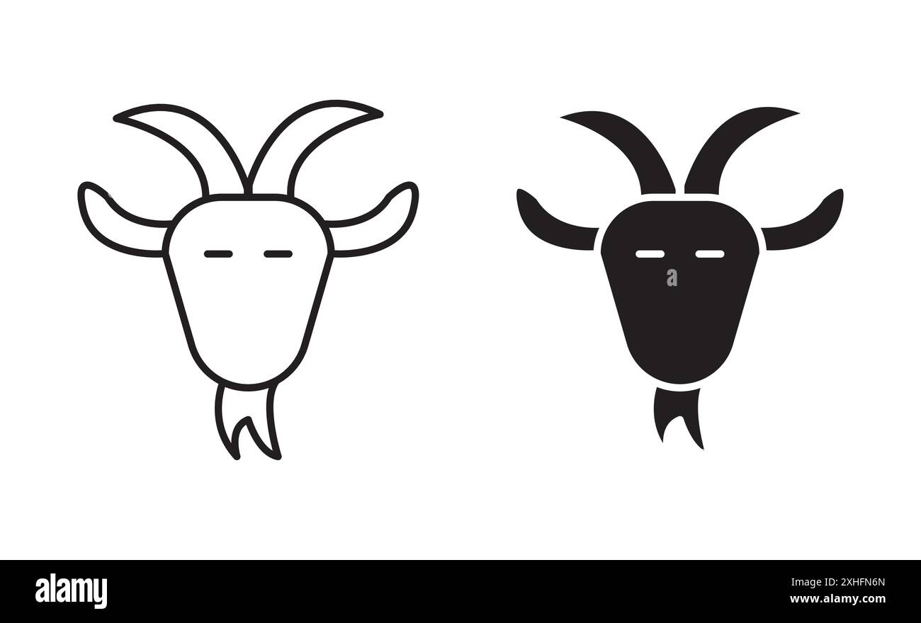 Goat icon Black line art vector in black and white outline set ...