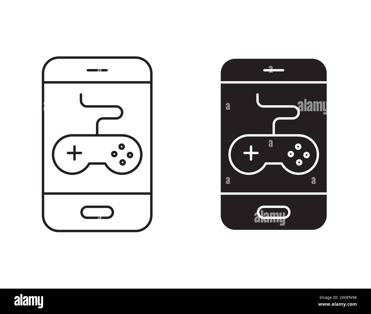 Mobile Game icon Black line art vector in black and white outline set ...