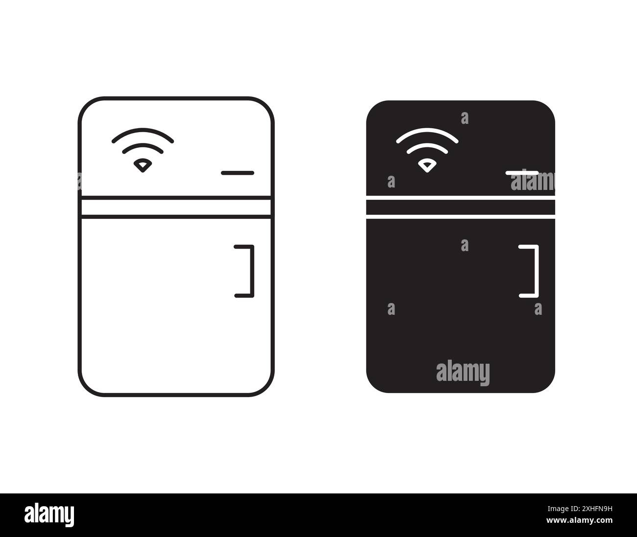 smart fridge icon Black line art vector in black and white outline set ...