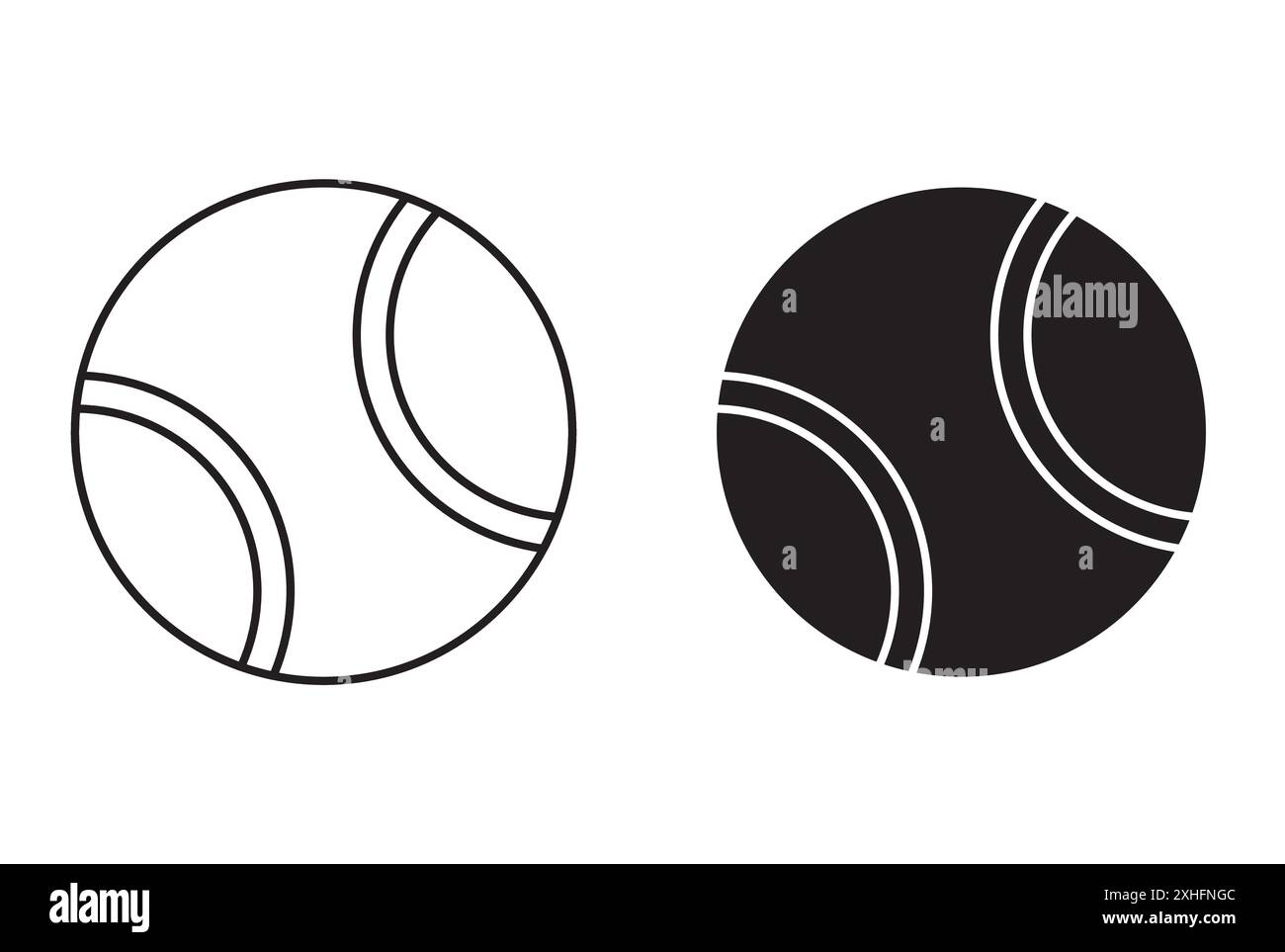 Tennis ball icon Black line art vector in black and white outline set ...