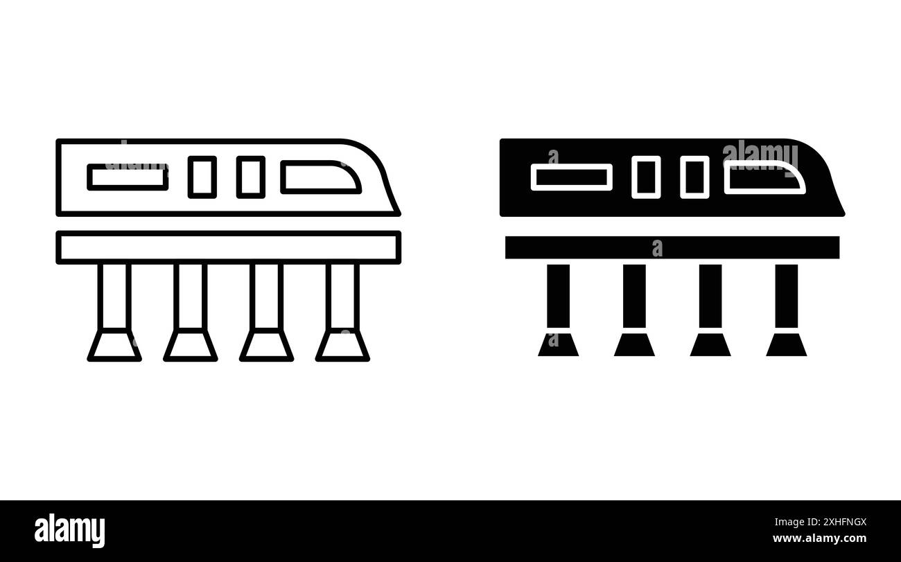 Monorail icon Black line art vector in black and white outline set collection sign Stock Vector ...