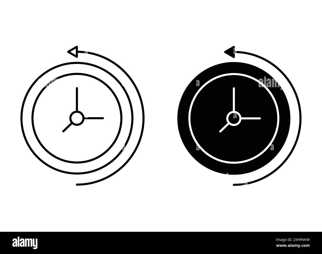 Time Travelling icon Black line art vector in black and white outline set collection sign Stock ...