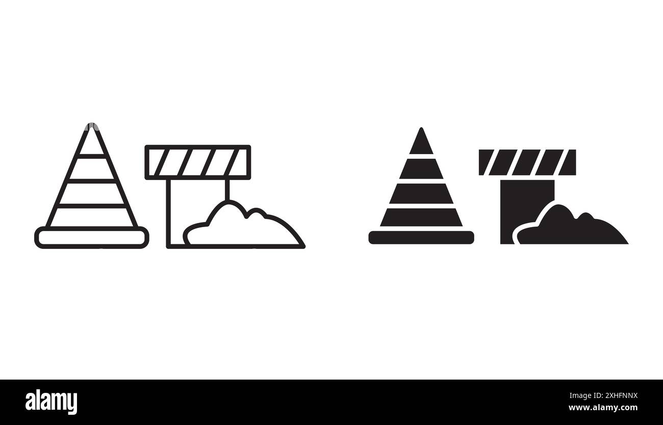 road construction icon Black line art vector in black and white outline ...