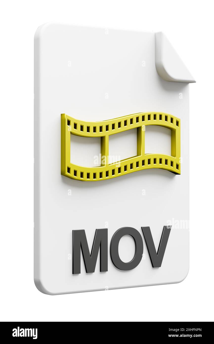 Threedimensional file type icon for the video filetype MOV isolated on ...