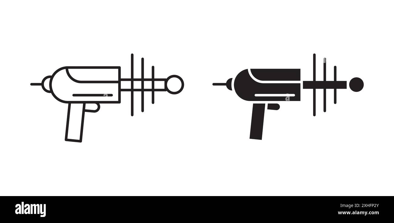 Space Gun Icon Black Line Art Vector In Black And White Outline Set Collection Sign Stock Vector