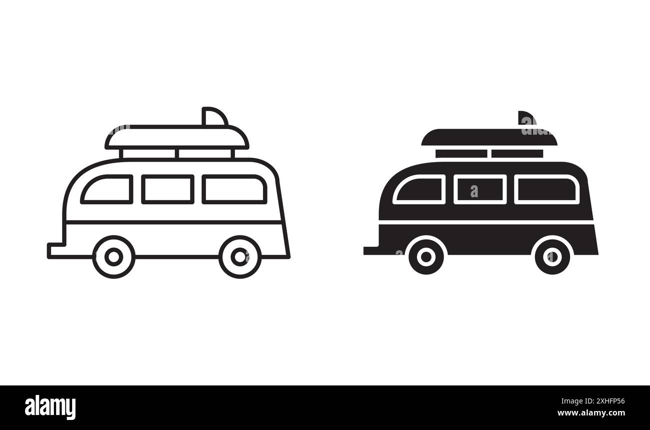 Surfing Bus icon Vector symbol or sign set collection in black and ...