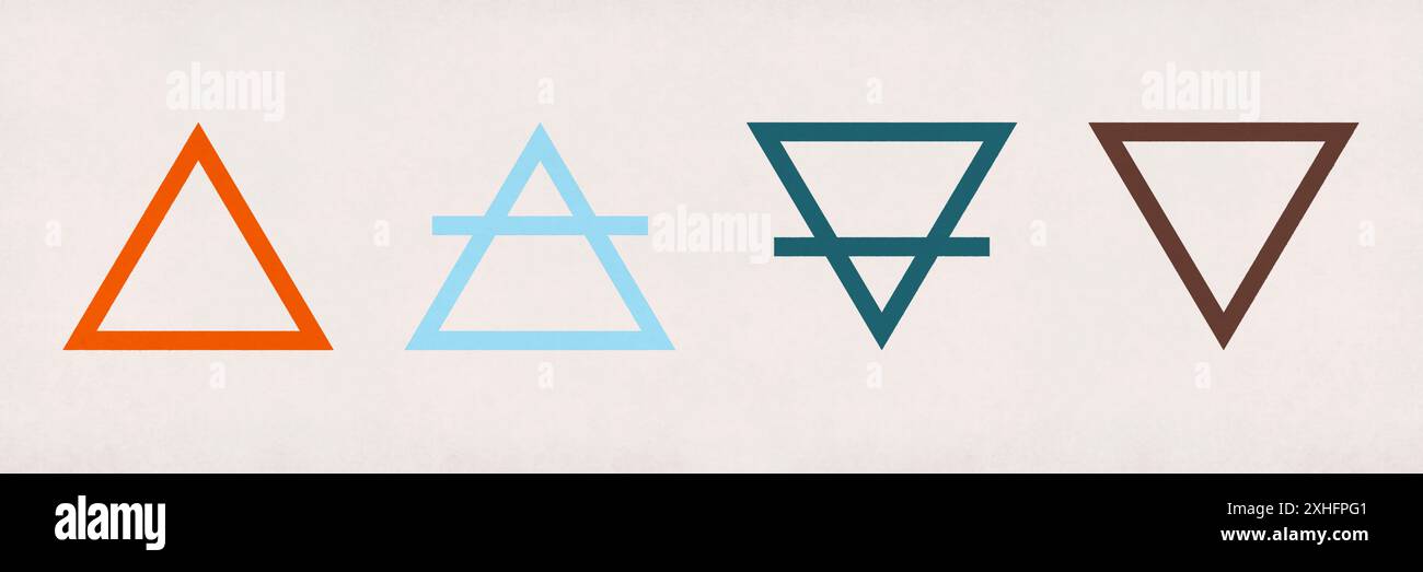 Panoramic view of the alchemy symbols of the Four Elements (Fire, Air ...