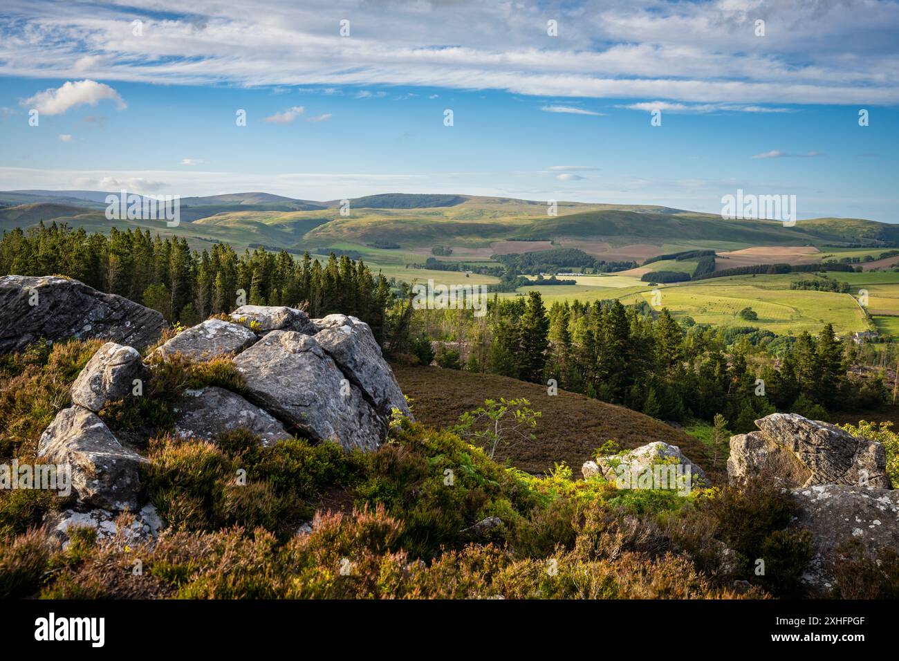 View of the Cheviot Hills looking north from Harbottle crags ...