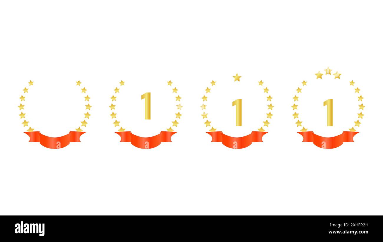 Award medal ribbon crown frame design elements. Set different golden ...