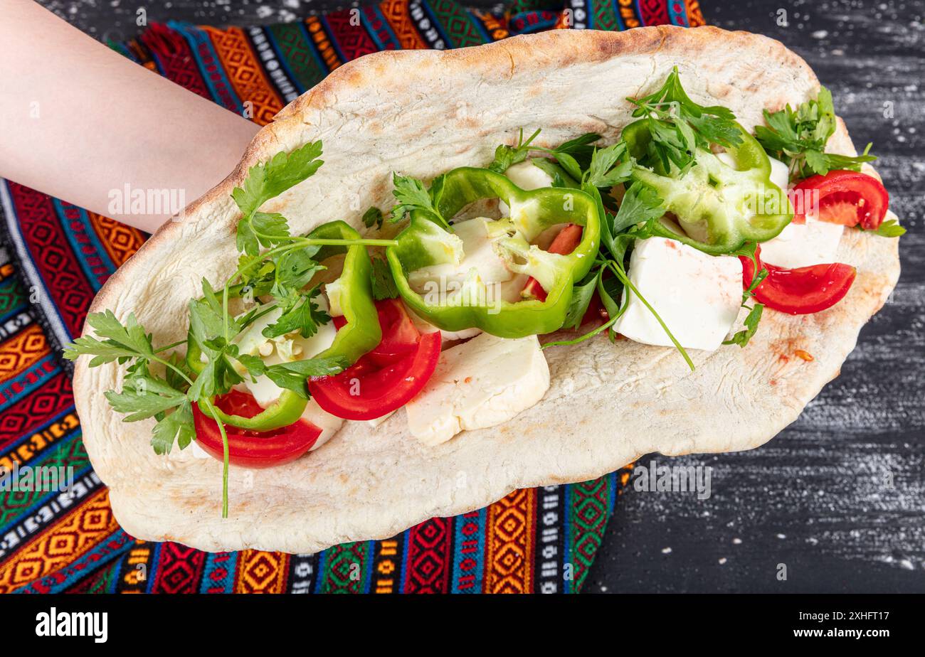 Traditional Turkish Cuisine Cheese Wrap. Gyro fresh roll with pita with ...