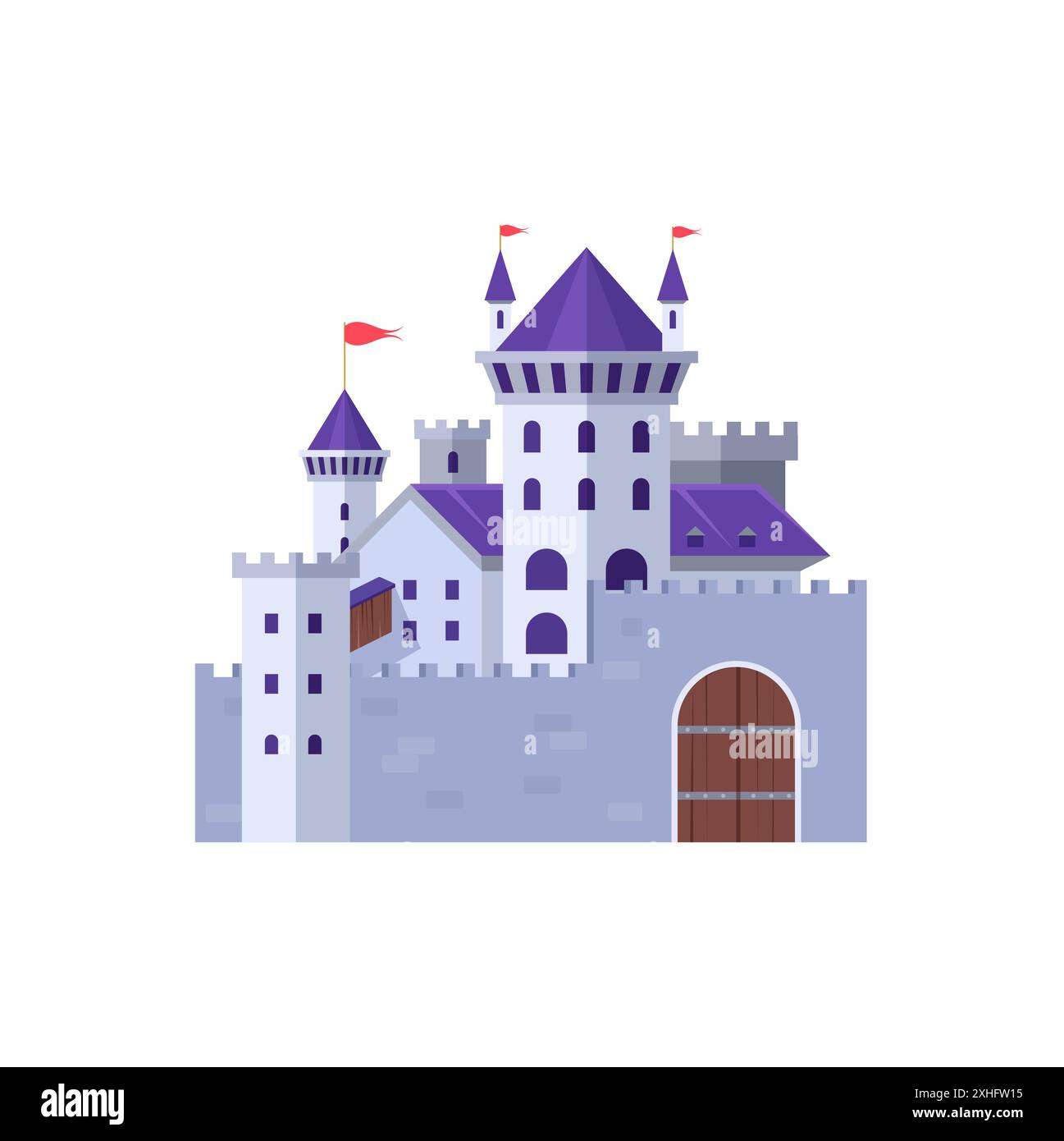 Blue medieval castle in fantasy kingdom, ancient magic palace of king vector illustration Stock ...