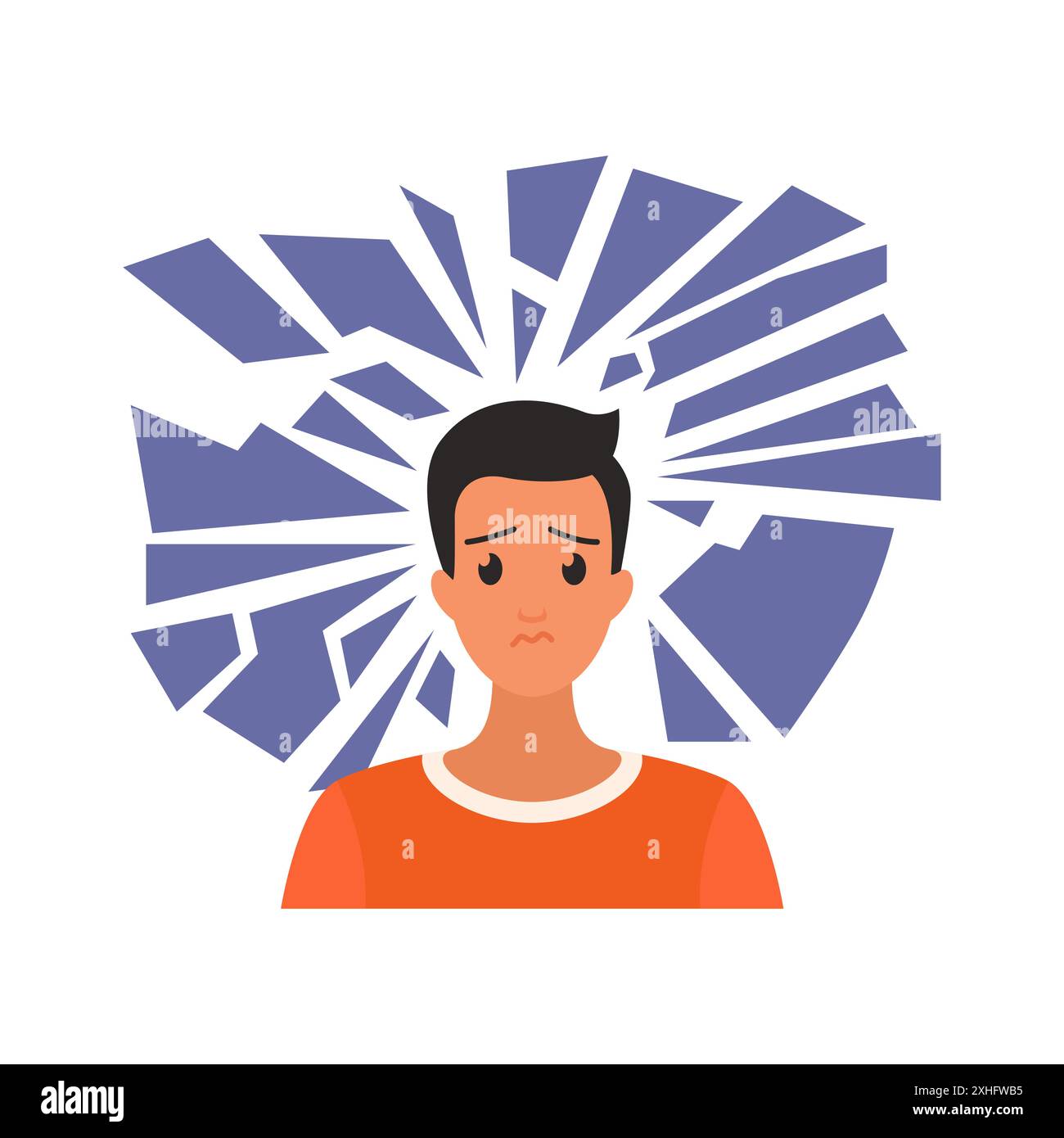 Disappointment and frustration of man with broken pieces of glass above ...