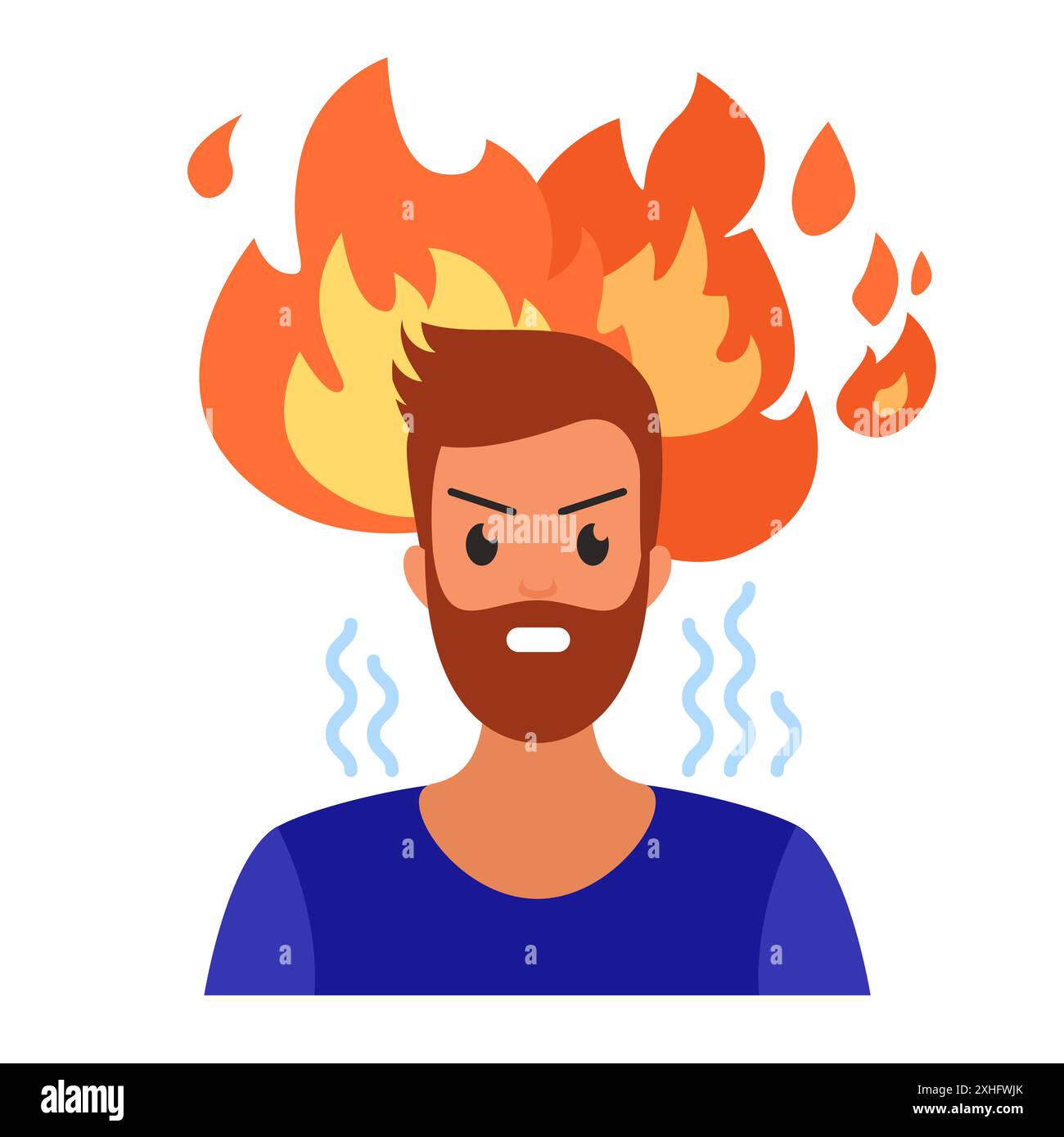 Negative evil thoughts in man, red fire burning over head vector ...