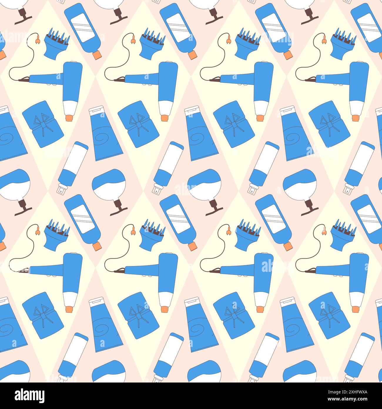 Seamless pattern of hair care and styling products for curly and wavy ...