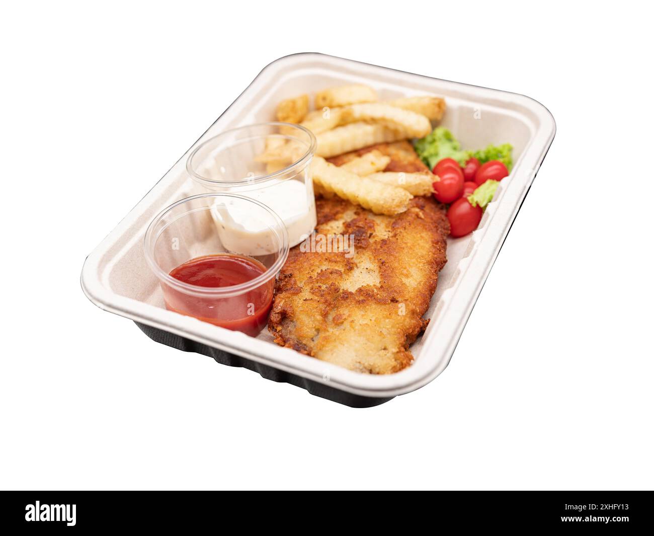 Deep fried cripy fish serves with fries and white sauce on Stock Photo ...