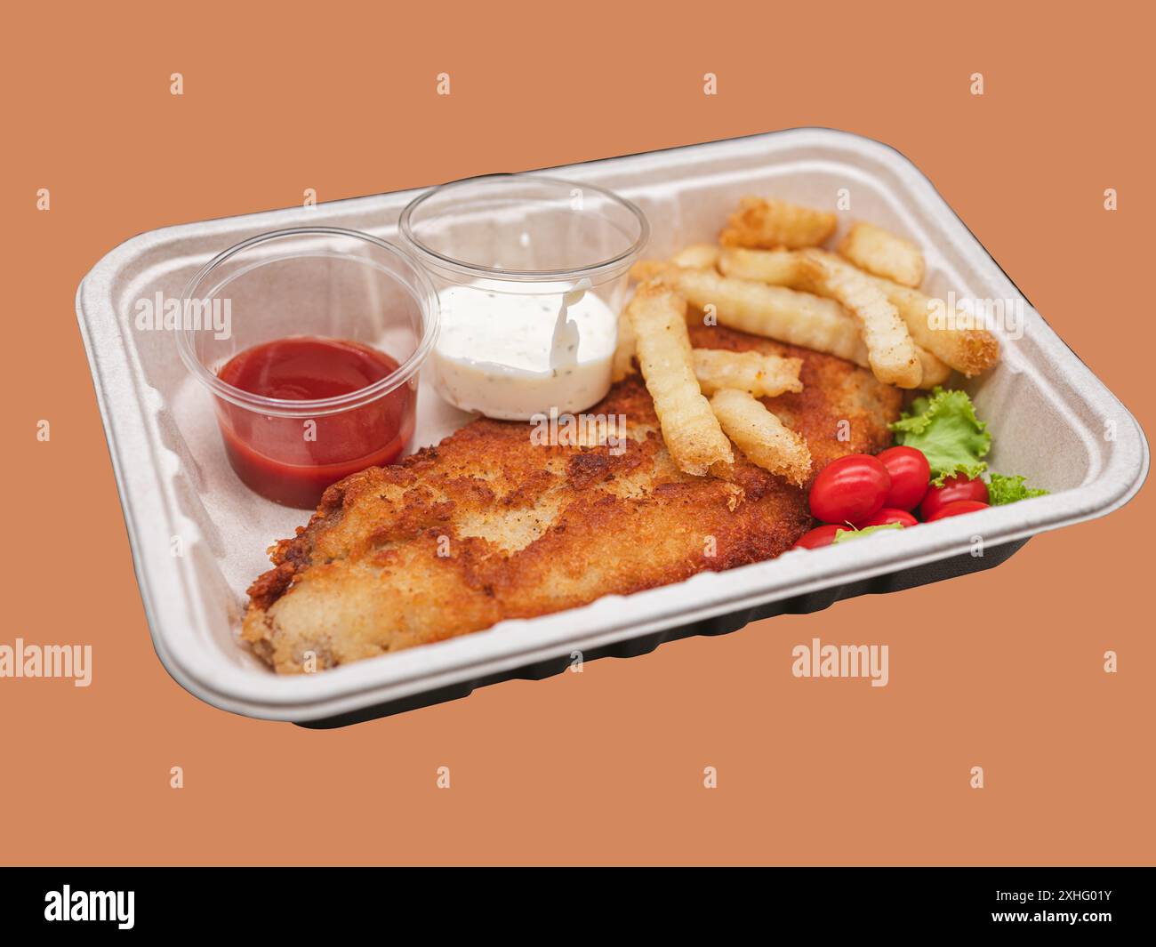 Deep fried cripy fish serves with fries and white sauce on Stock Photo ...