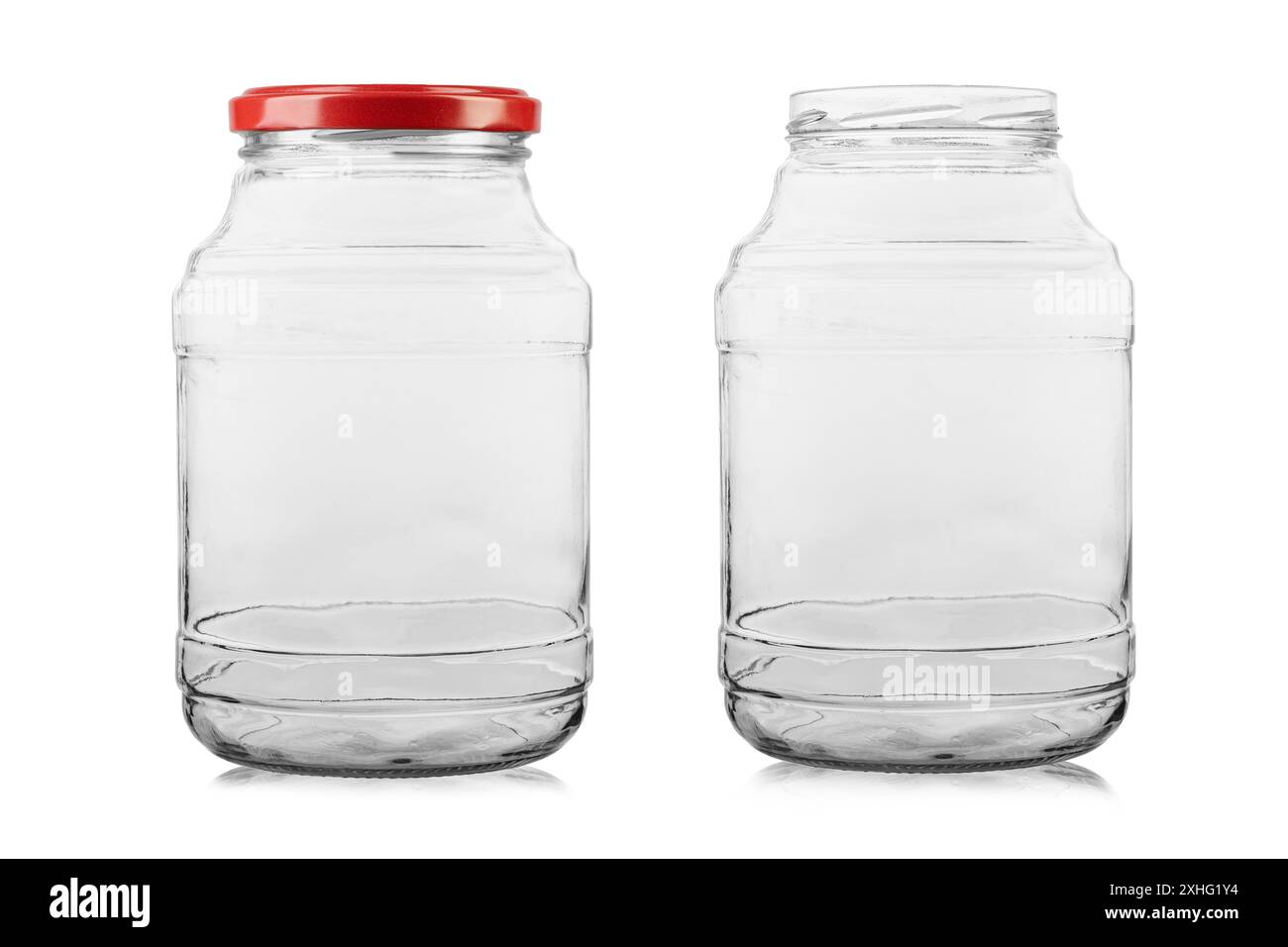 Collection of glass jars for food and preservation isolated on white ...