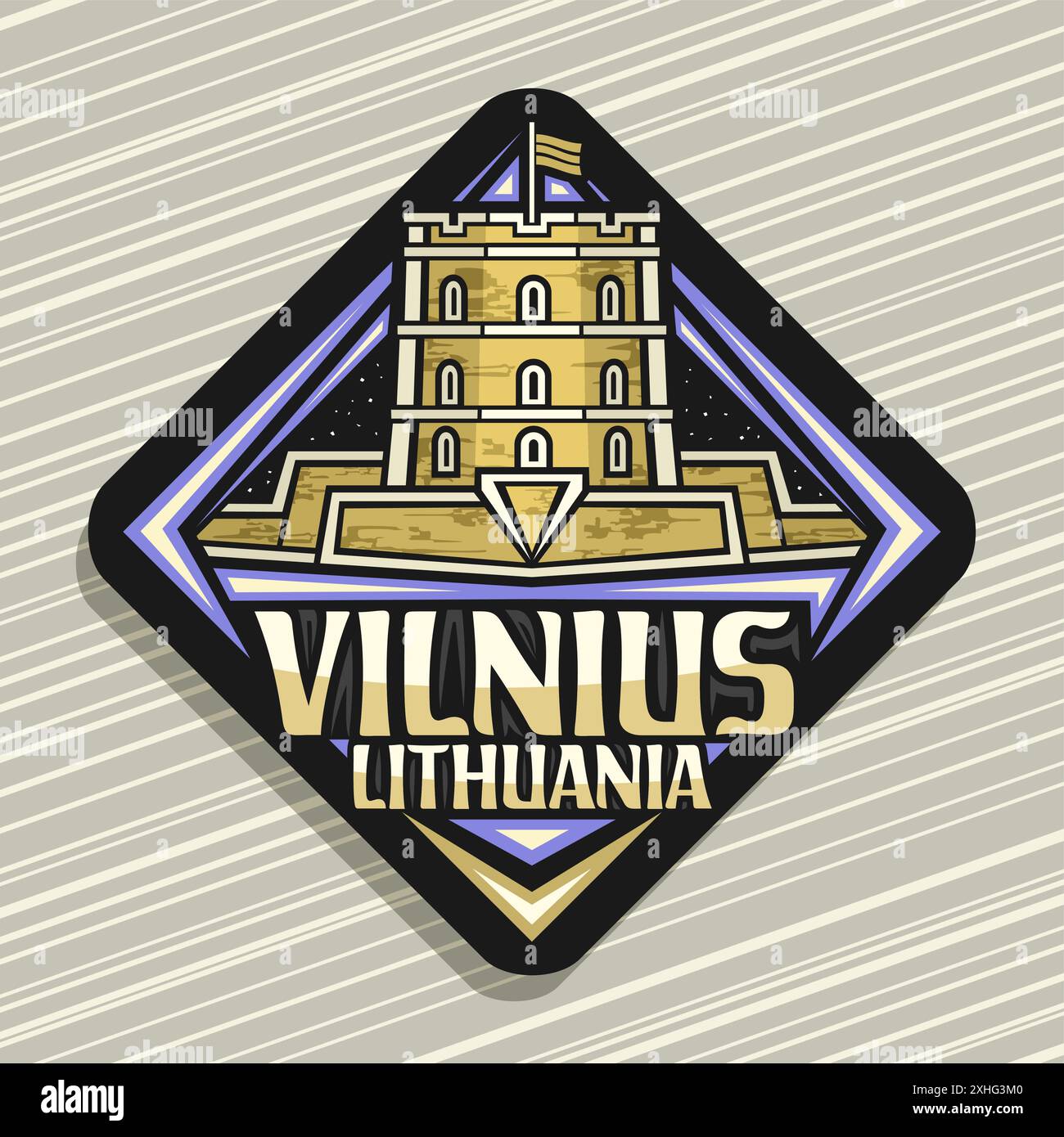 Vector logo for Vilnius, dark rhomb road sign with line illustration of ...