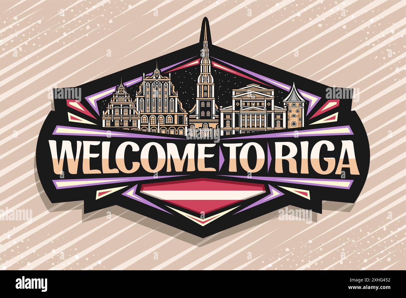 Vector logo for Riga, black decorative label with outline illustration ...