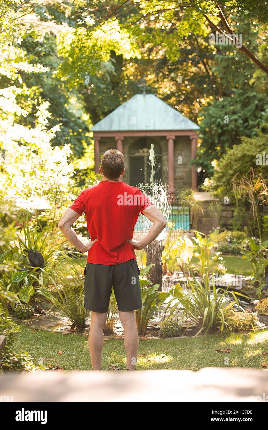 Man at the gazebo with fountain at PHS Meadowbrook Farm Stock Photo - Alamy