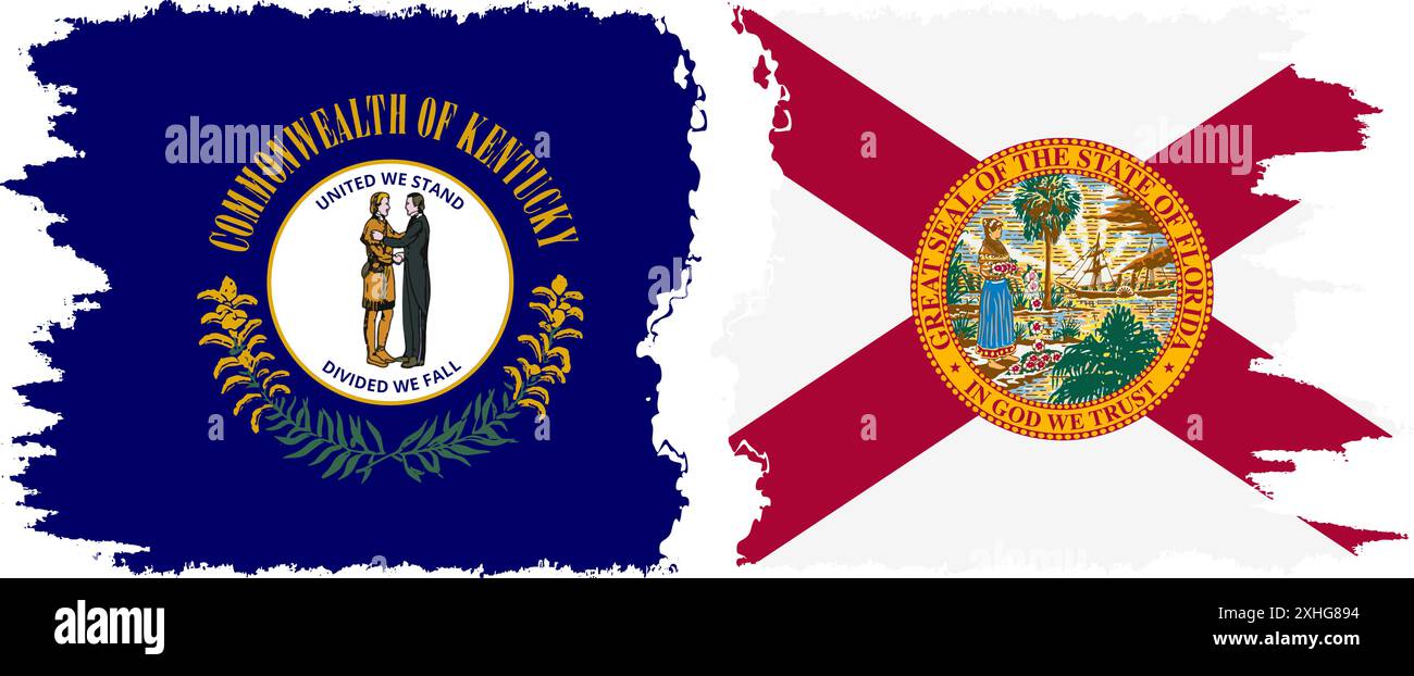 Florida and Kentucky states grunge brush flags connection, vector Stock ...