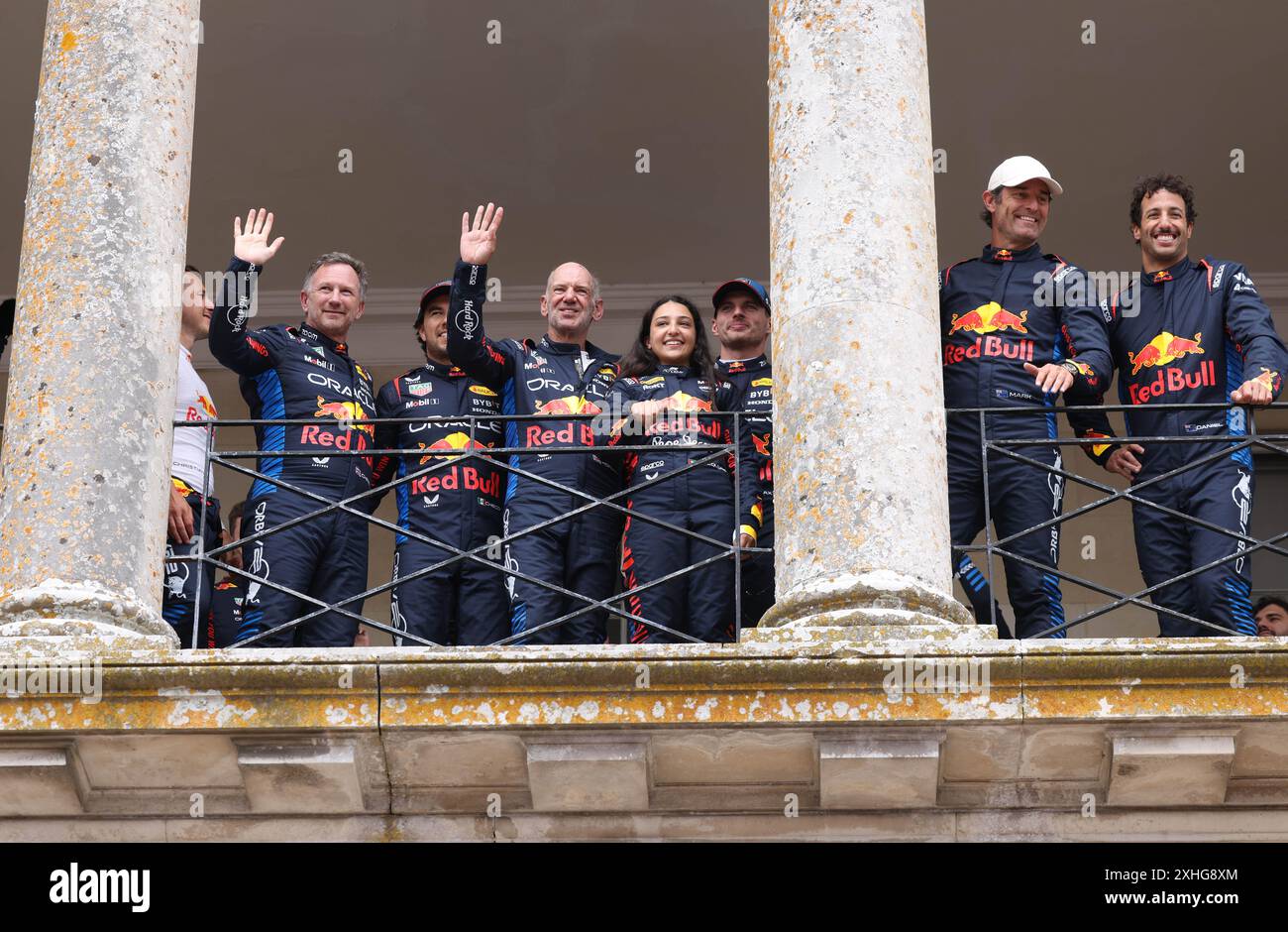 EDITORIAL USE ONLY (left to right) Red Bull team members past and ...