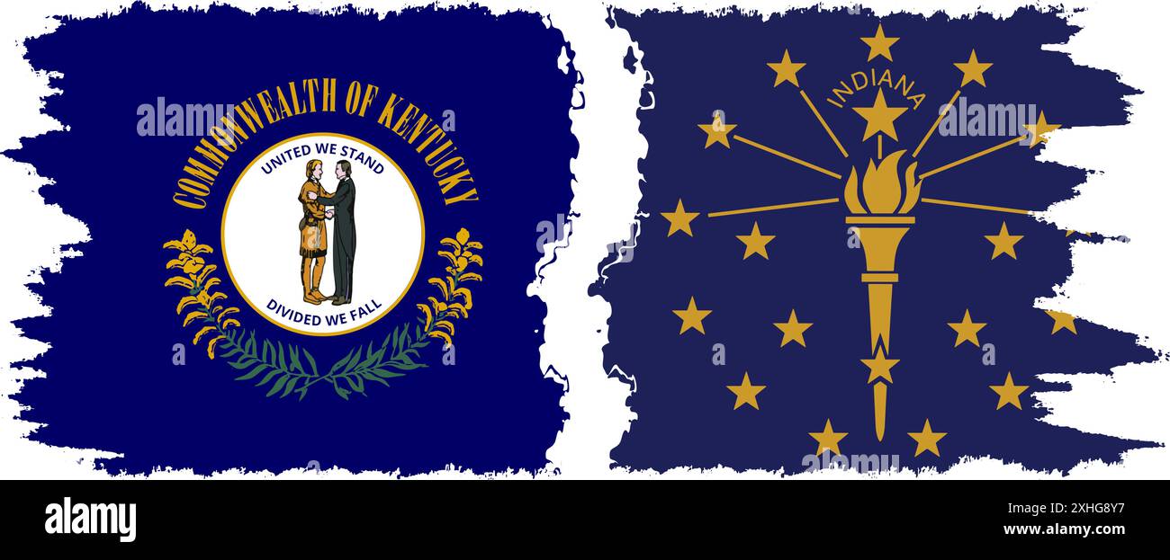 Indiana and Kentucky states grunge brush flags connection, vector Stock ...