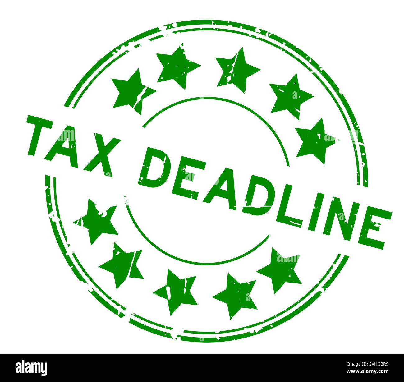 Grunge green tax deadline word round rubber seal stamp on white ...