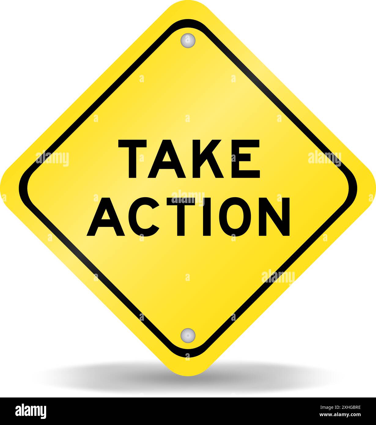 Yellow color transportation sign with word take action on white ...