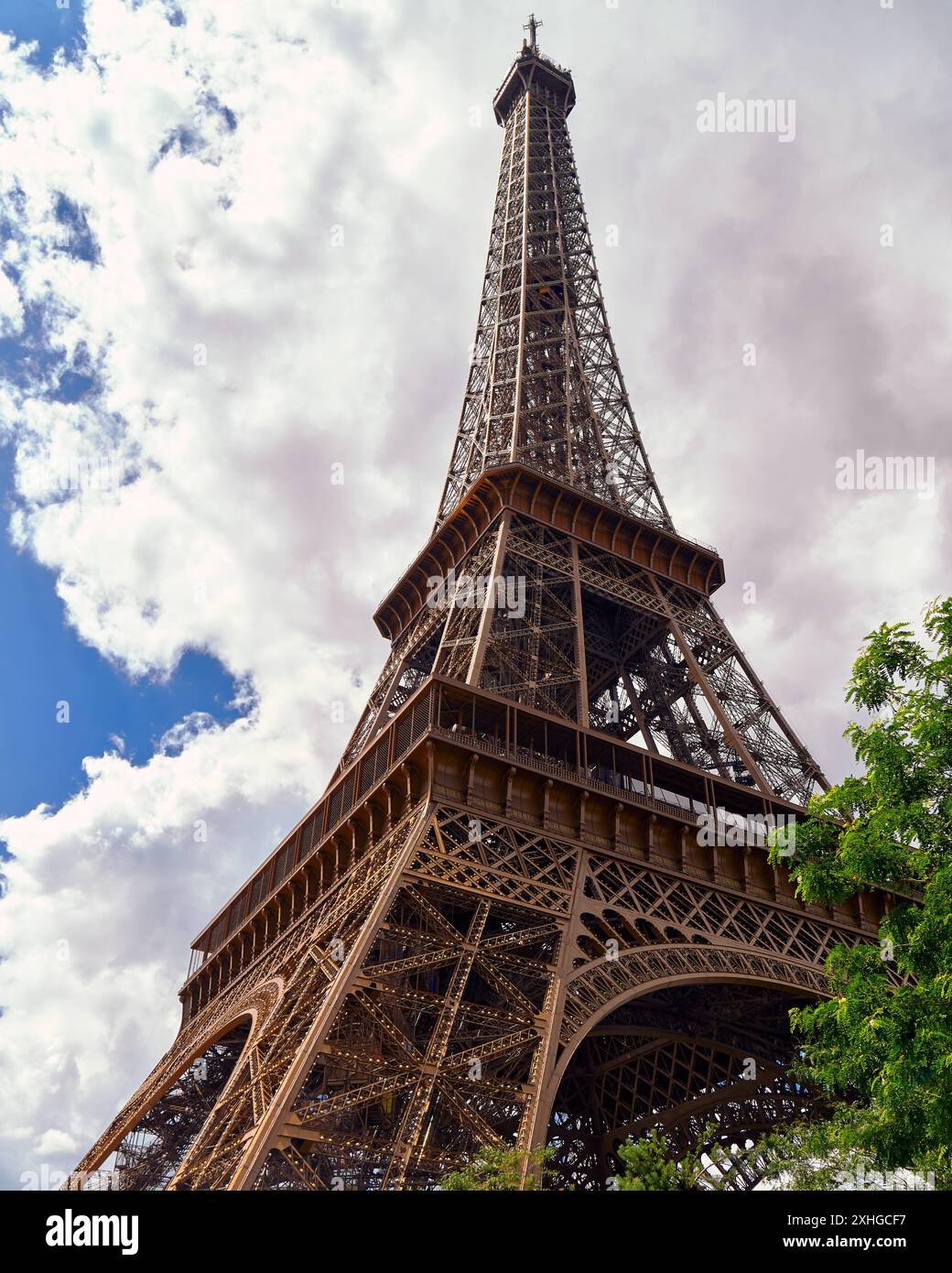Paris, France - July 13, 2024: The majestic Eiffel Tower rises against ...