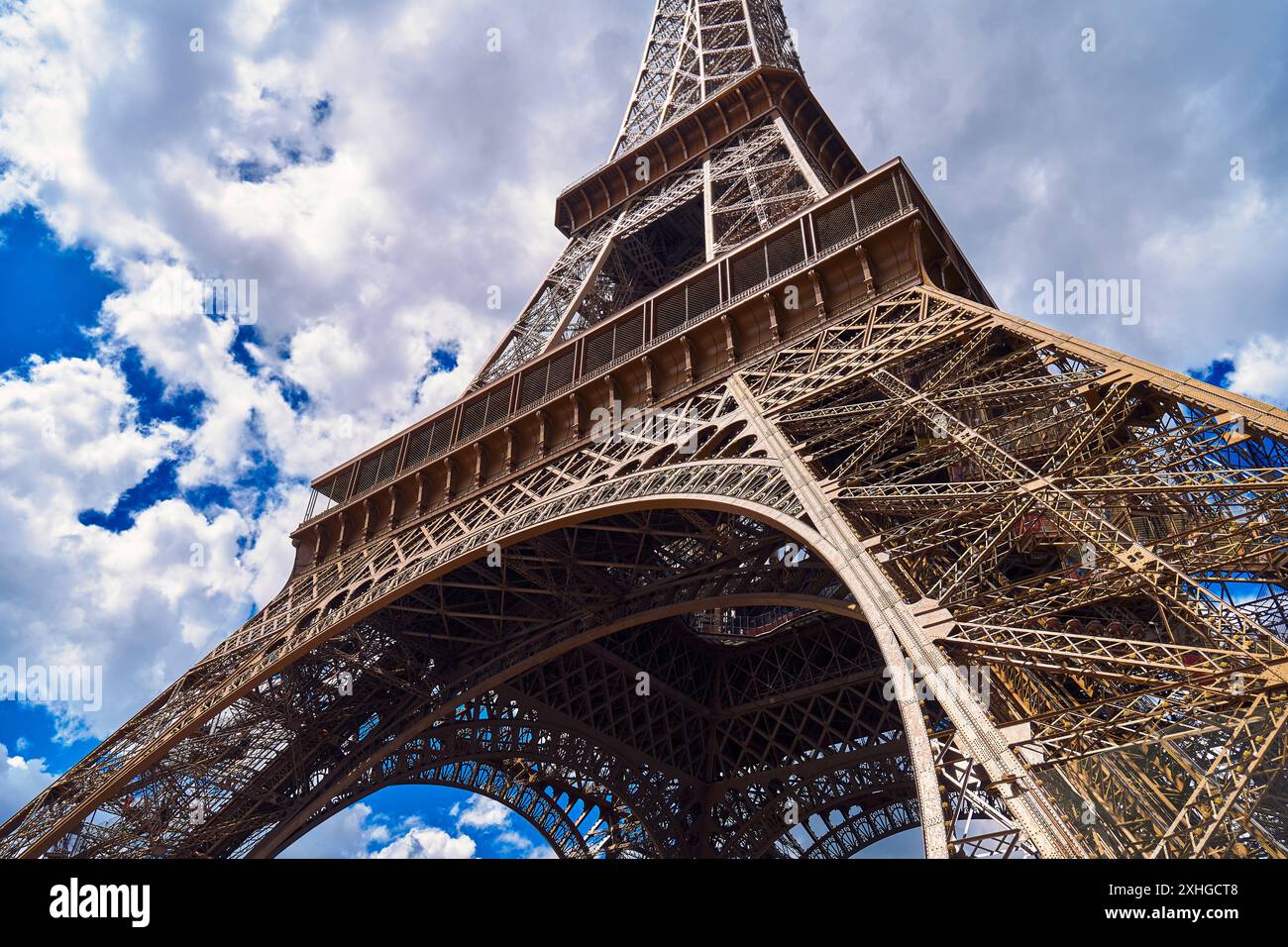 Paris, France - July 13, 2024: The majestic Eiffel Tower rises against ...