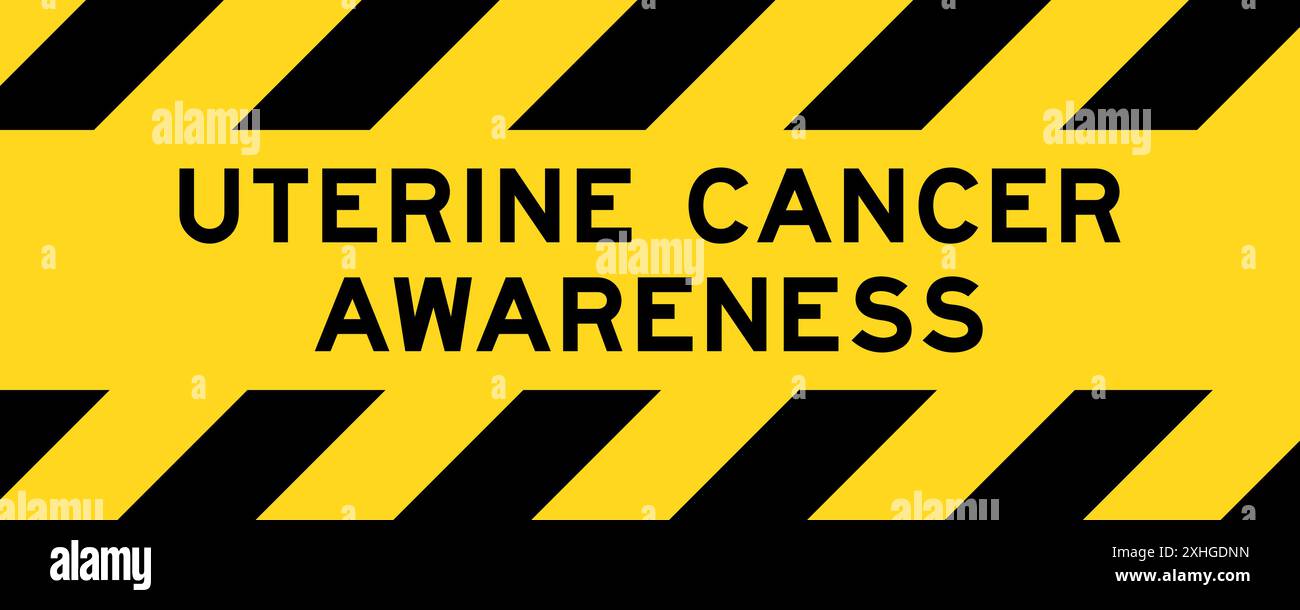 Yellow and black color with line striped label banner with word uterine ...