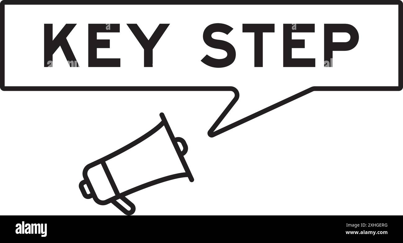 Megaphone icon with speech bubble banner in word key step on white ...