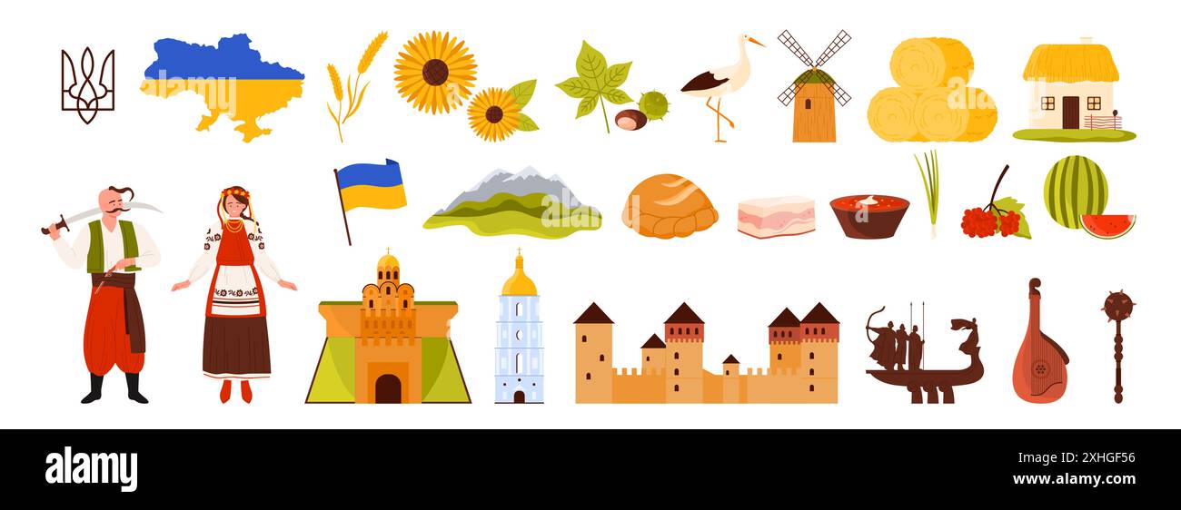 Travel to Ukraine, heritage landmark and national culture symbol set ...
