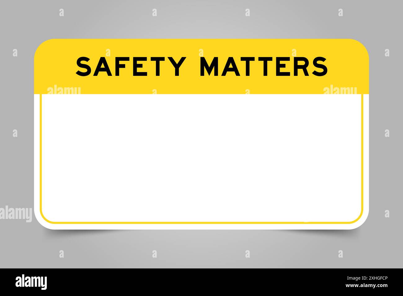 Label banner that have yellow headline with word safety matters and white copy space, on gray ...