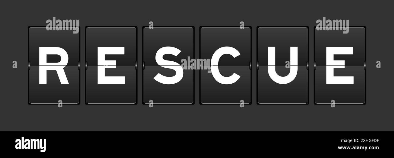 Black color analog flip board with word rescue on gray background Stock ...